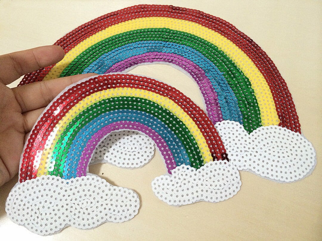 Sequins Beaded Rainbow Applique Cloth Stickers DIY Jacket Decorative ...