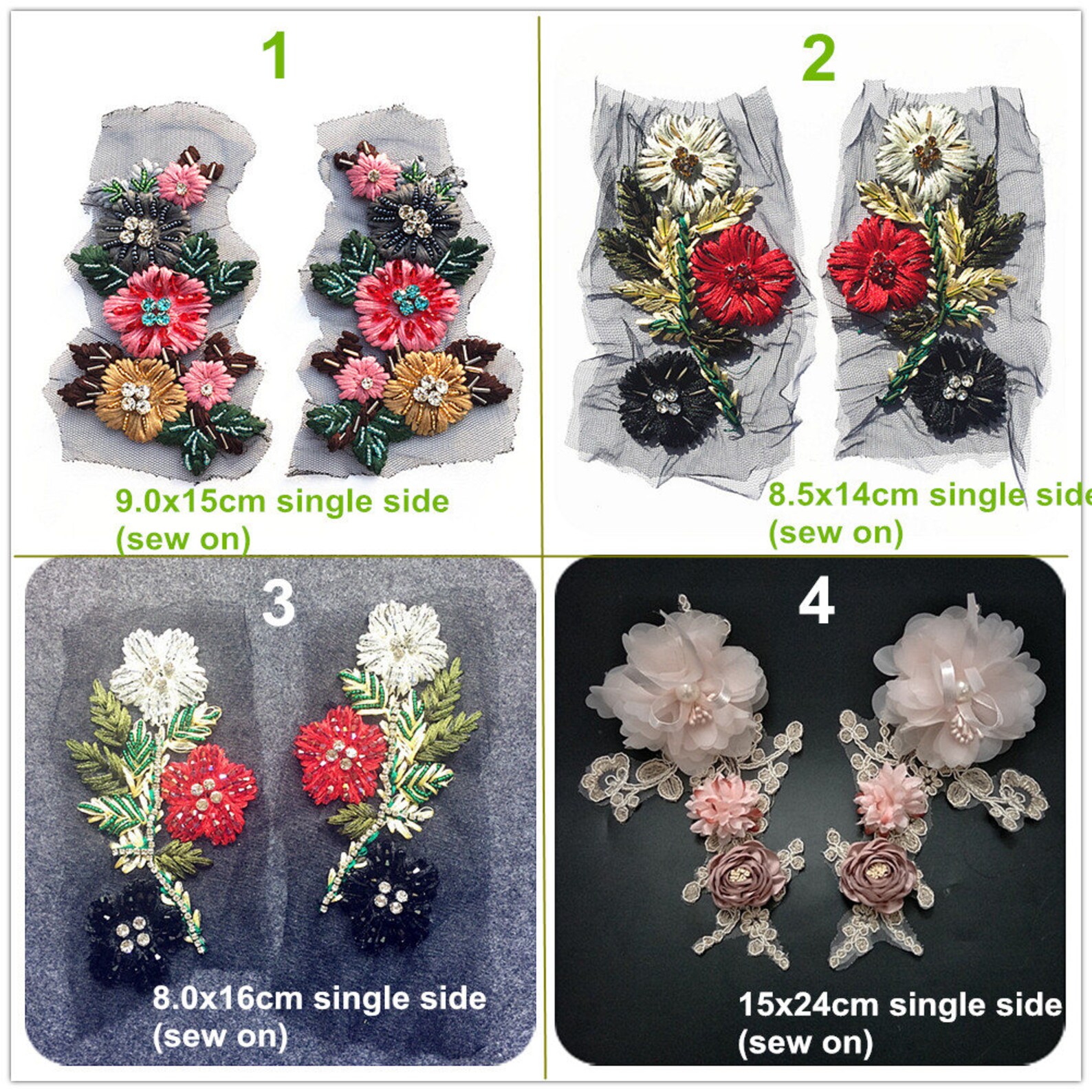 Pair of Fabric Beaded Flower Branches Applique Cloth Patch DIY - Etsy
