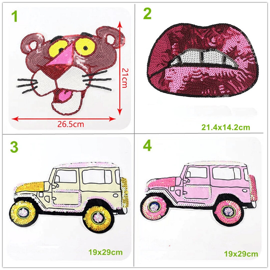 Sequins Beaded Animation Tigger Yellow Pink Jeep Car Lip Applique Cloth ...