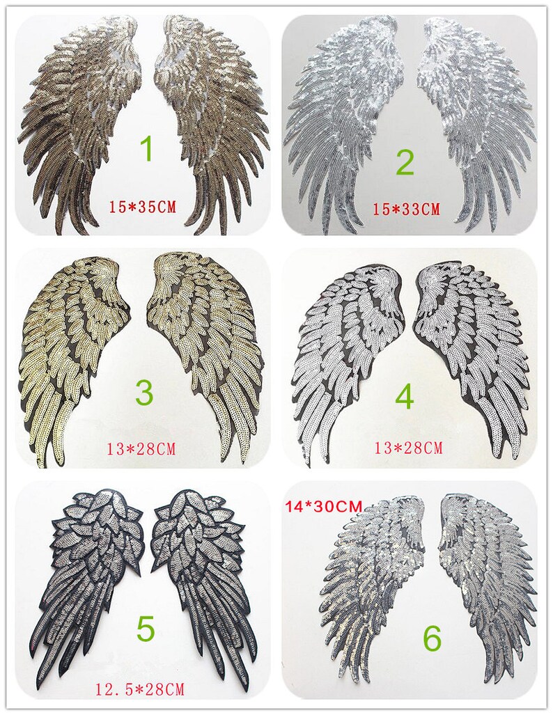 Pair of Glitter Silver Golden Angel Wing Applique Cloth Stickers DIY ...