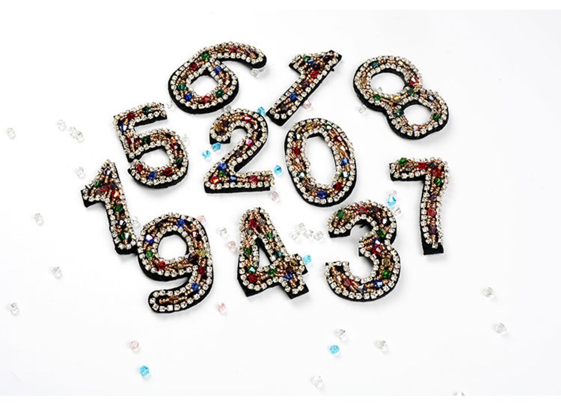 Crystal Beaded Numbers 0 to 9 Number Appliques Arabic Numerals Cloth ...