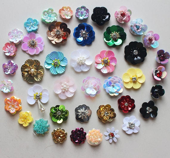 Lot 10 Random Stereo Beaded Cloth Stickers DIY Garment Accessories Decorative Sequin Cloth Colorful Mini Flowers Wholesale Etsy
