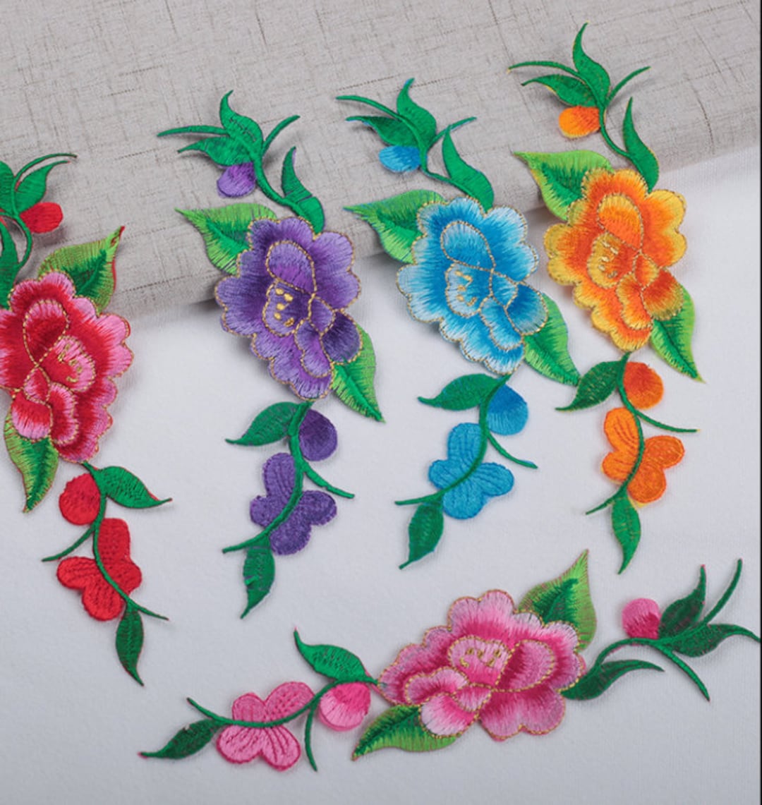 One Pair of Fabric Flower Applique Cloth Patch DIY Badge Craft ...