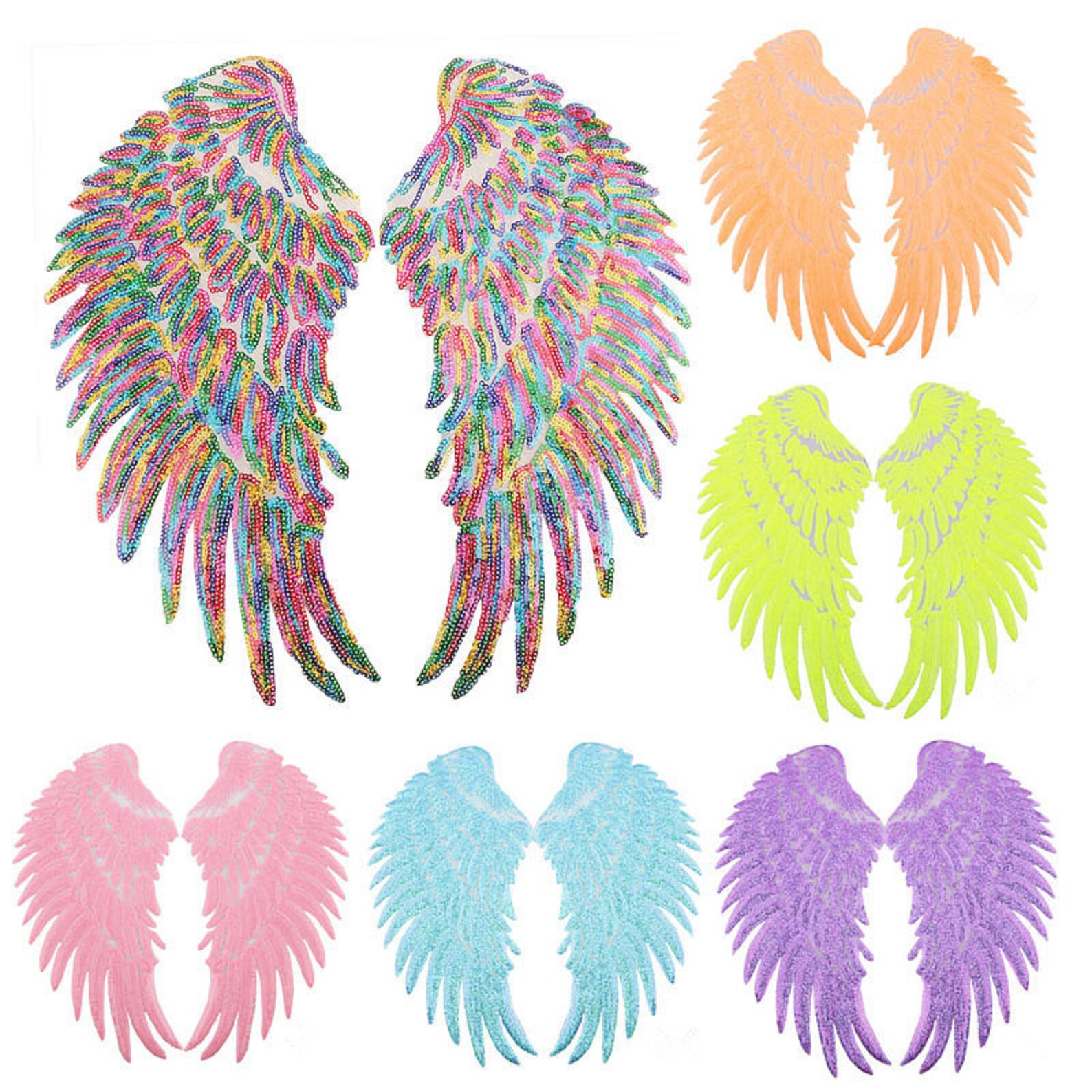 Pair of 17x33cm Single Color Glitter Angel Wing Applique Cloth Patch ...