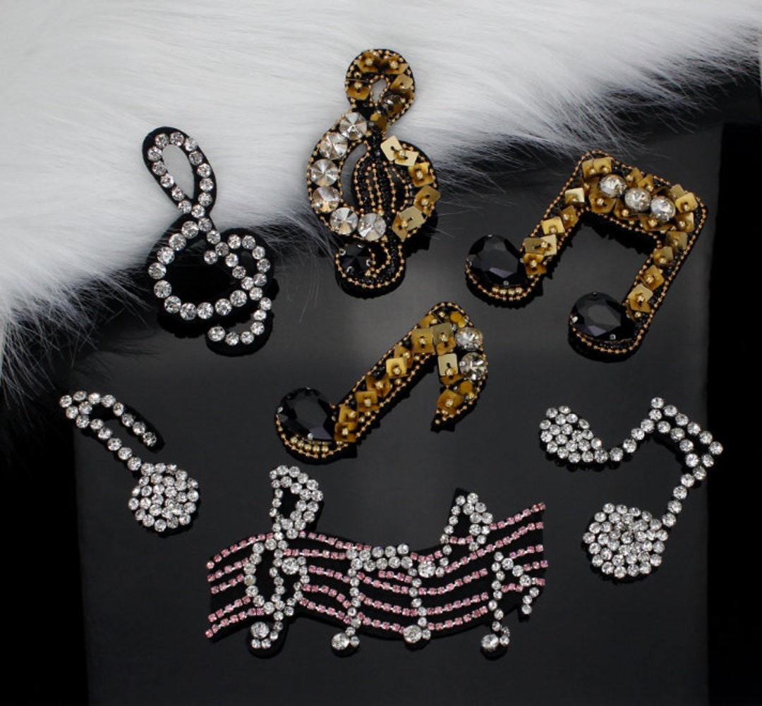 Crystal Beaded Music Staff Applique Crystal Applique Cloth Patch DIY ...