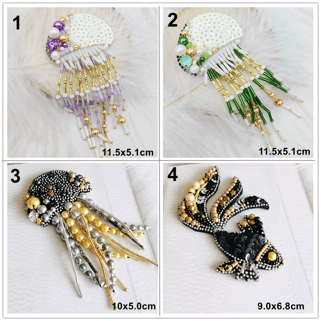 Crystal Glitter Beaded Sea Jellyfish Applique Fish Cloth Patch DIY ...