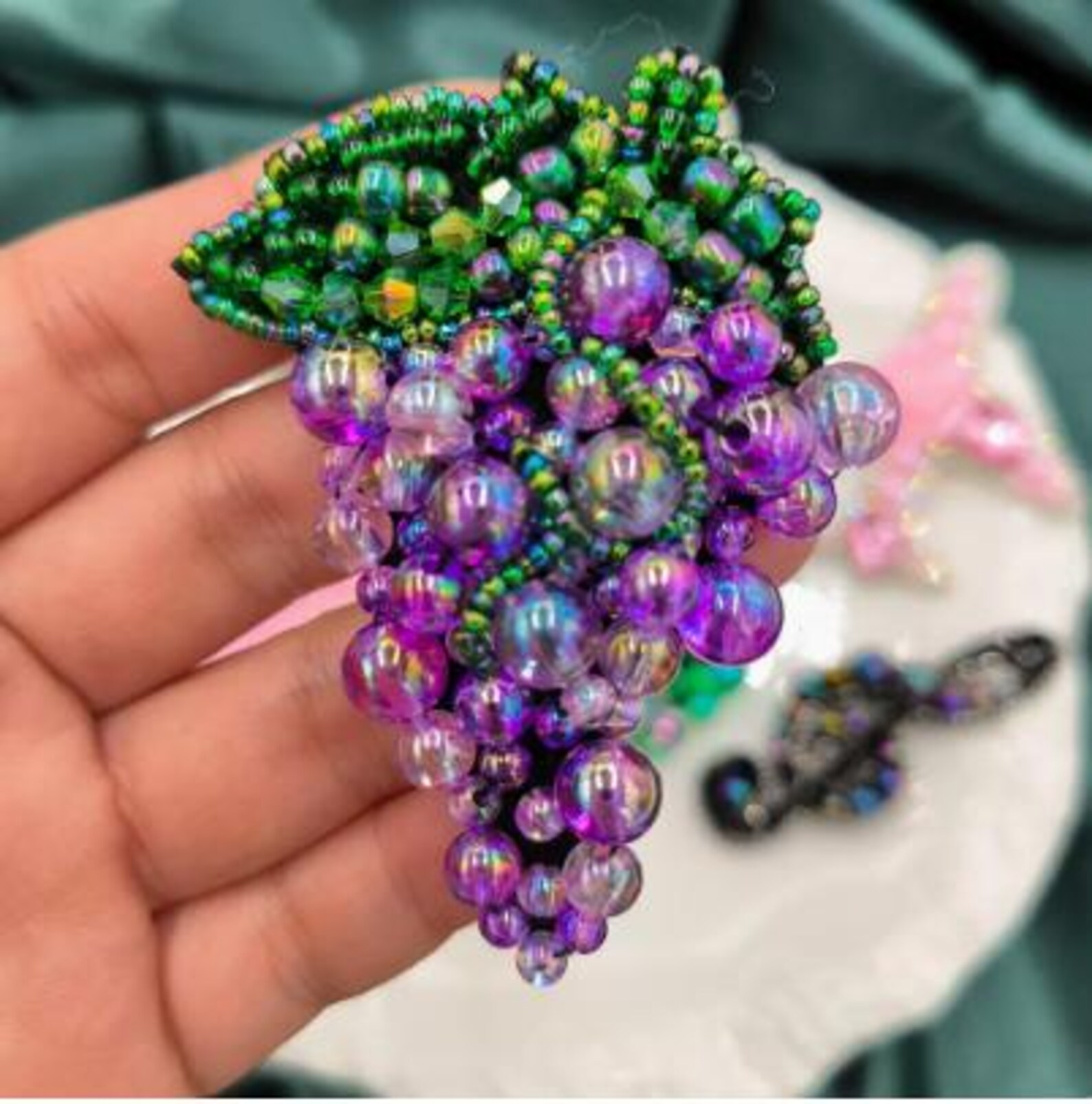 Crystal Fabric Beaded Grape Plane Music Glass Badge Applique Sew on ...