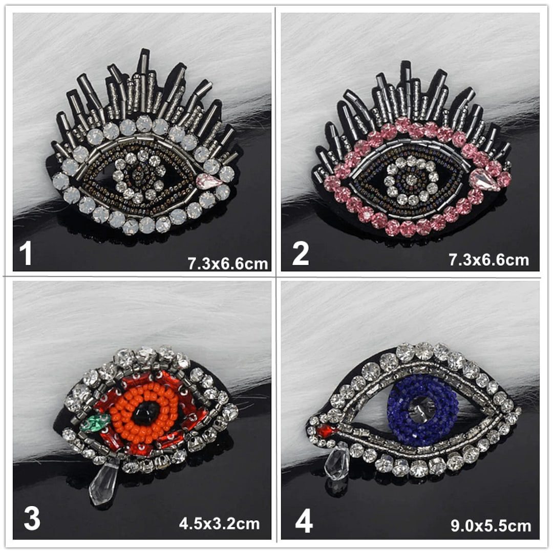 Crystal Glitter Beaded Eye Applique Open Eyes Cloth Patch DIY Badge ...