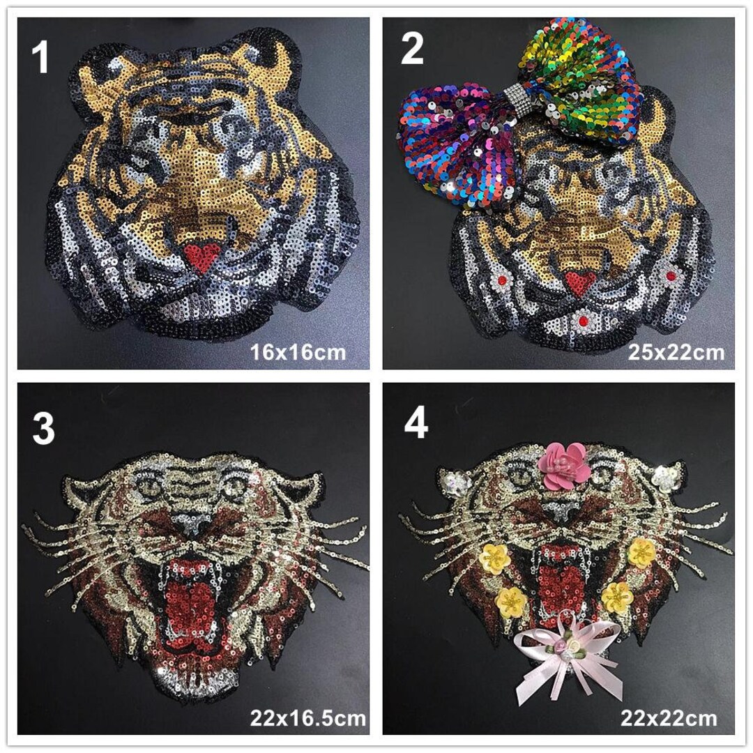 Sequins Beaded Fabric Tiger Applique Cloth DIY Jacket Badge Craft ...
