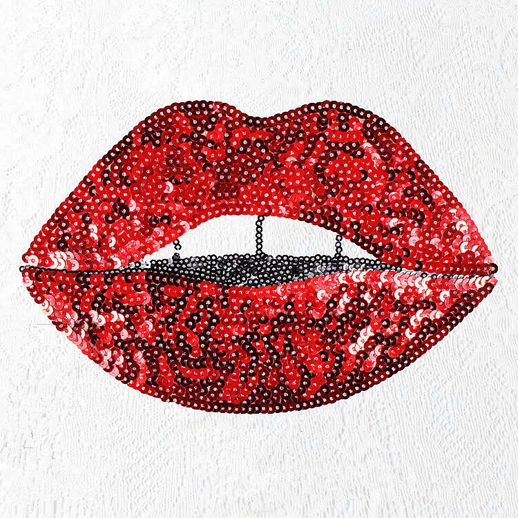 Sequins Fabric Pink Red Lip Applique Stunning Lips Cloth Patch | Etsy