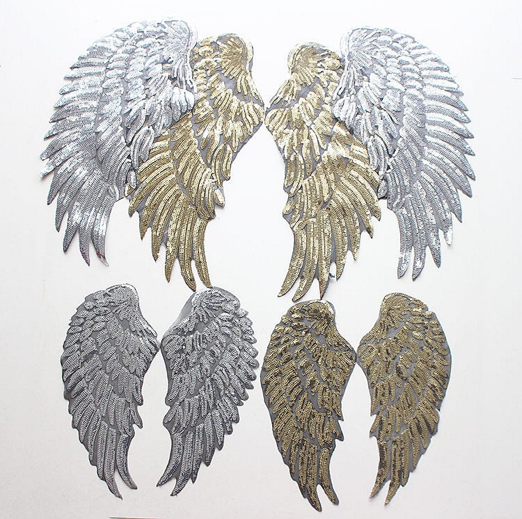 Pair of Glitter Silver Golden Angel Wing Applique Cloth - Etsy