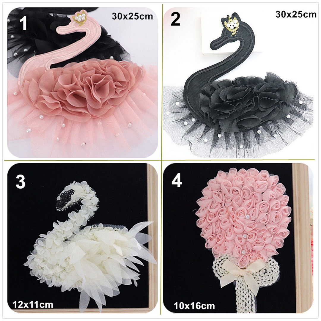 Fabric Beaded Swan Flower Applique Crown Swan Cloth Patch DIY Jacket ...