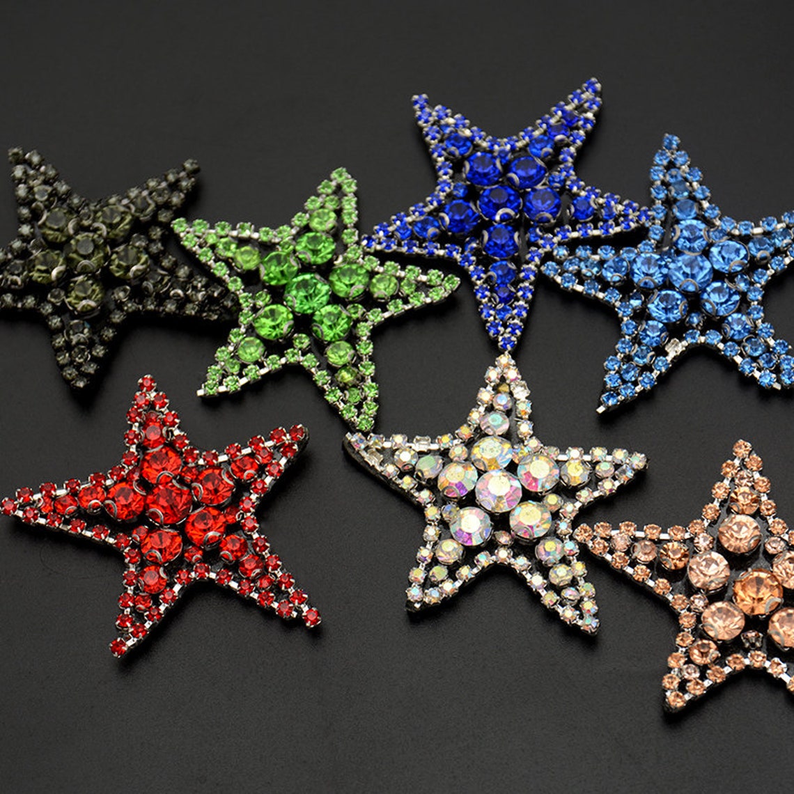 5.5x5.7cm Crystal Beaded Red Star Gold Blue Green Star Applique Stars ...