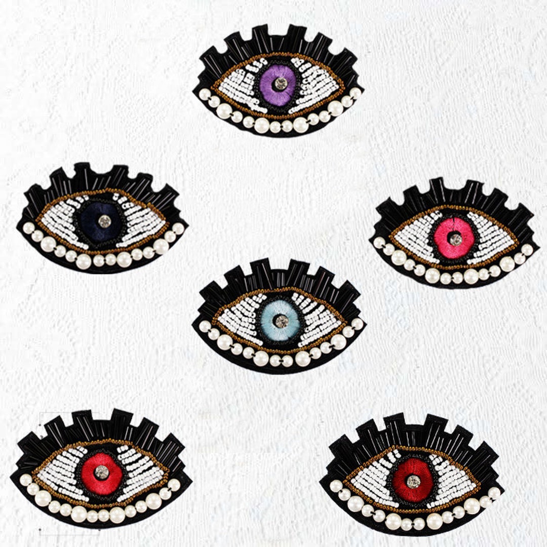 Crystal Embroidery Beaded Color Eye Eyes Applique Eyes Patch DIY Badge ...