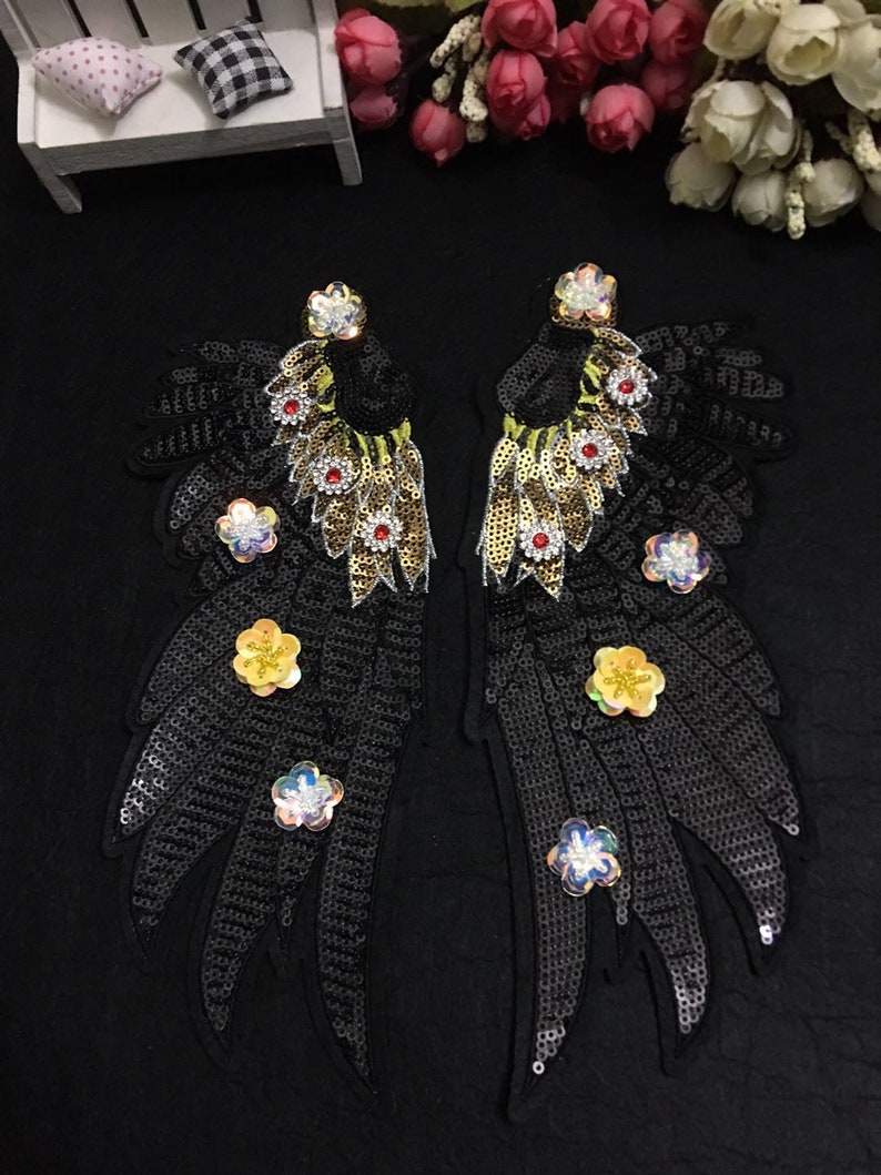 Pair of Fabric Sequins Beaded Angel Devil Wing Applique Cloth - Etsy