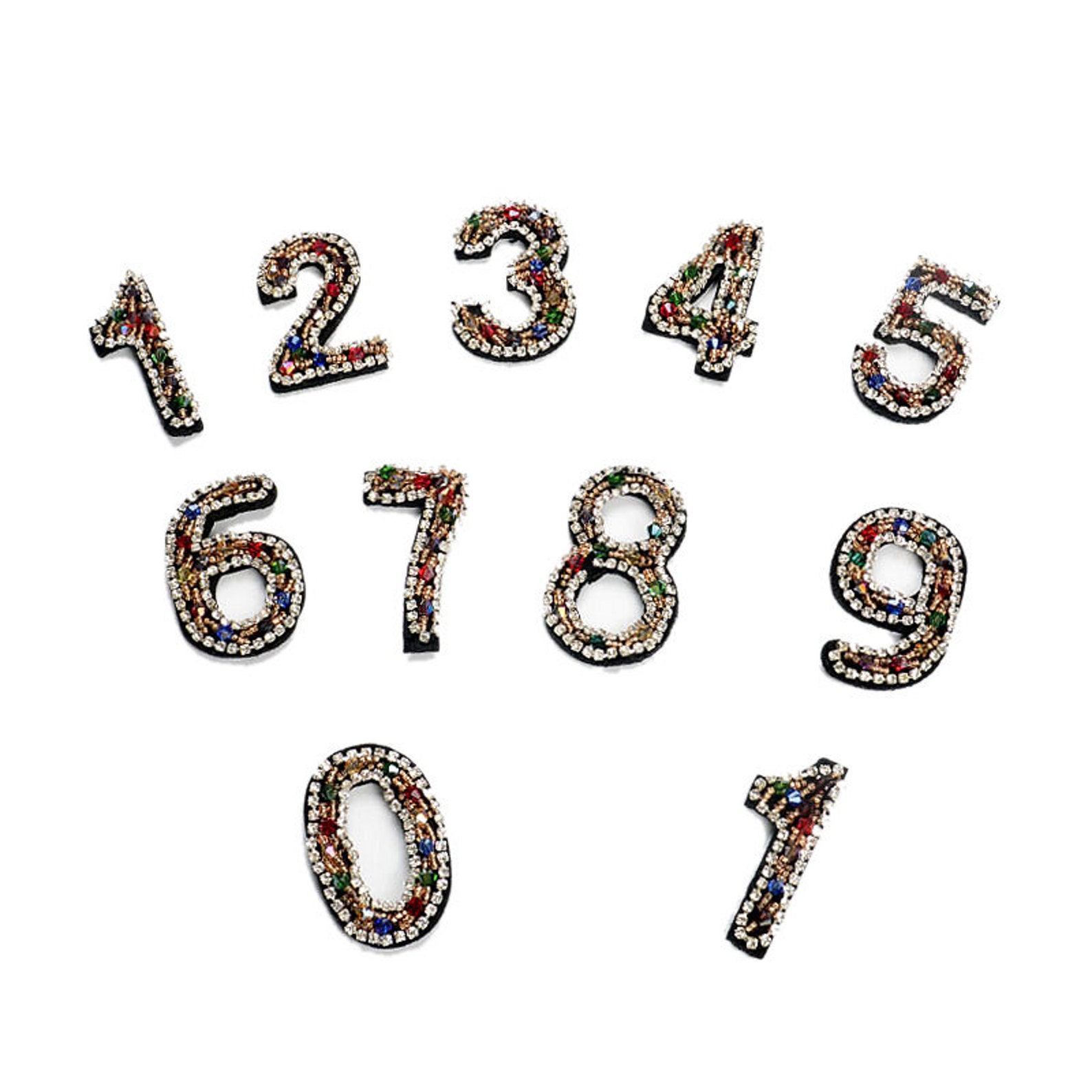 Crystal Beaded Numbers 0 to 9 Number Appliques Arabic Numerals Cloth ...