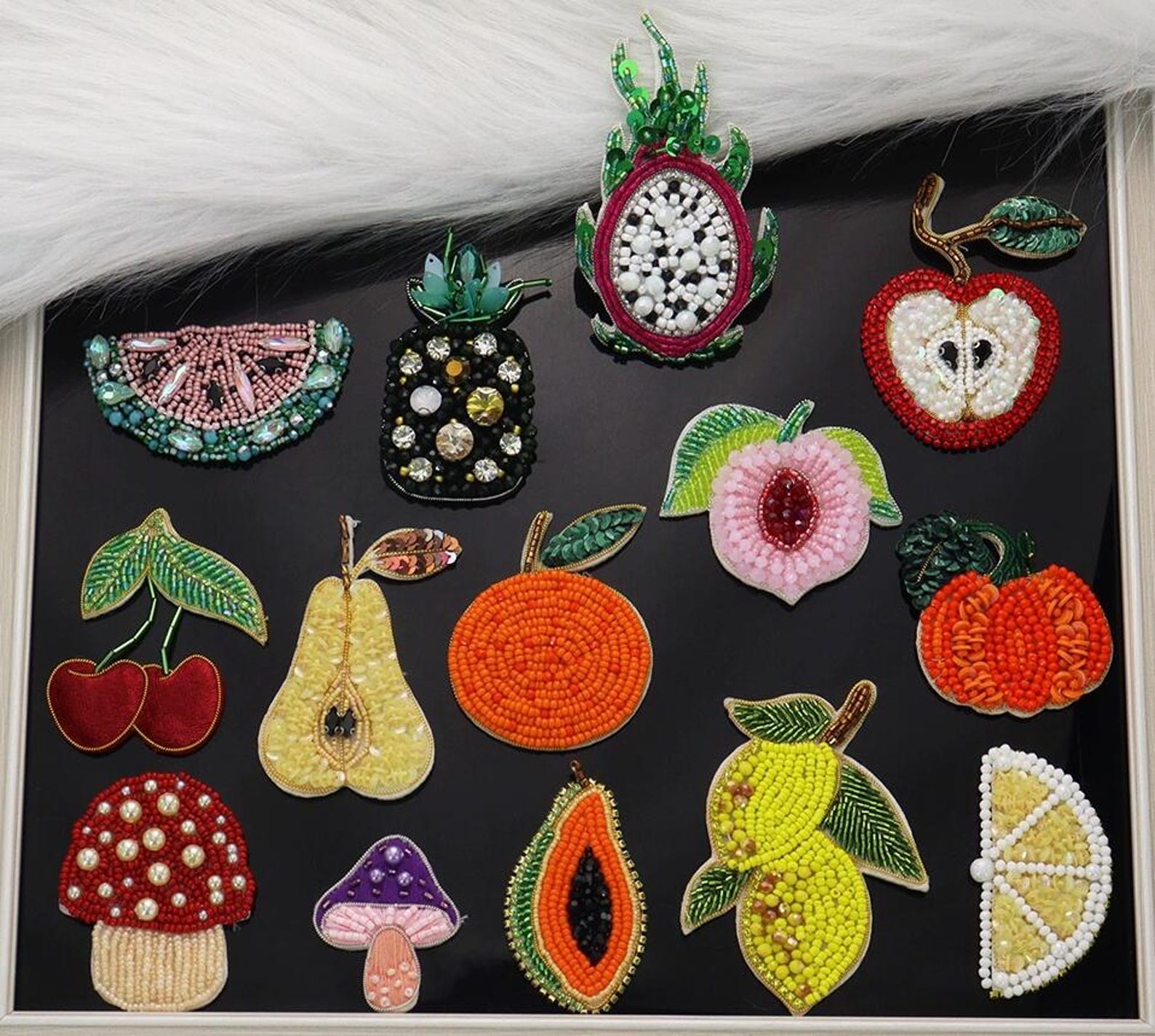 Crystal Beaded Dragon Fruit Grape Cherry Papaya Mushroom Apple Orange ...