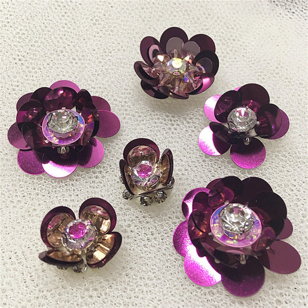 Paillettes Applique de fleur violet cristal perles bricolage broche ...