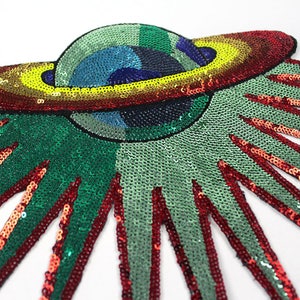 Sequins Beaded Spacecraft Planet Applique Universe Space Ship Cloth ...