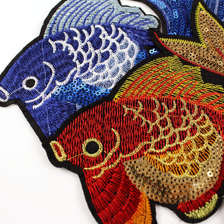 Sequins Beaded Fish Applique Blue Orange Red Goldfish Cloth | Etsy