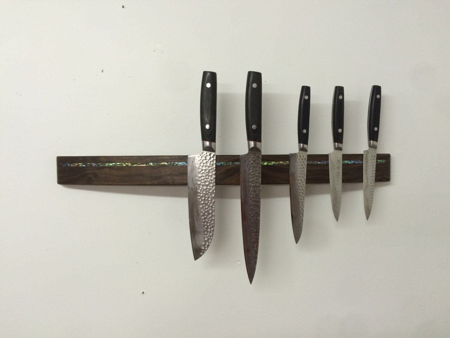 Curved Magnetic Solid Black Walnut Knife Rack, Paua Inlay - Very ...