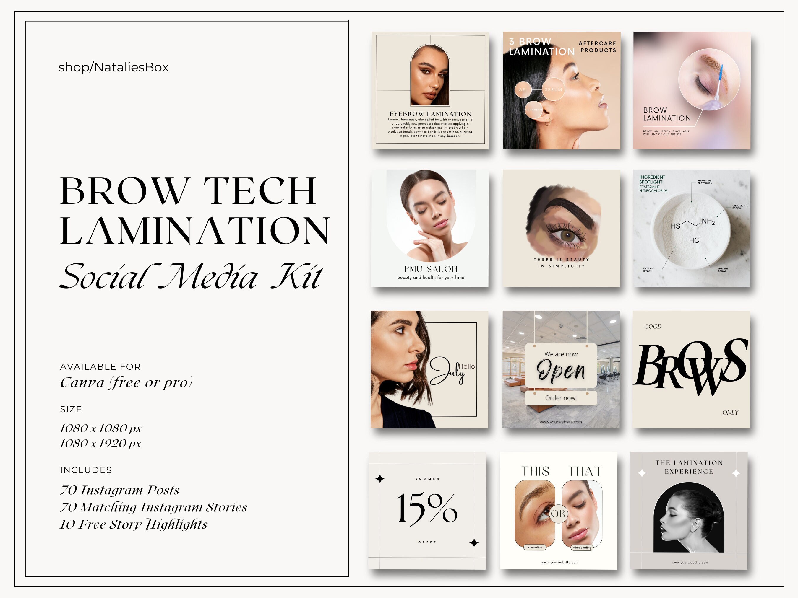 150 Brow Tech Instagram Templates Eyebrow Artist Posts PMU - Etsy
