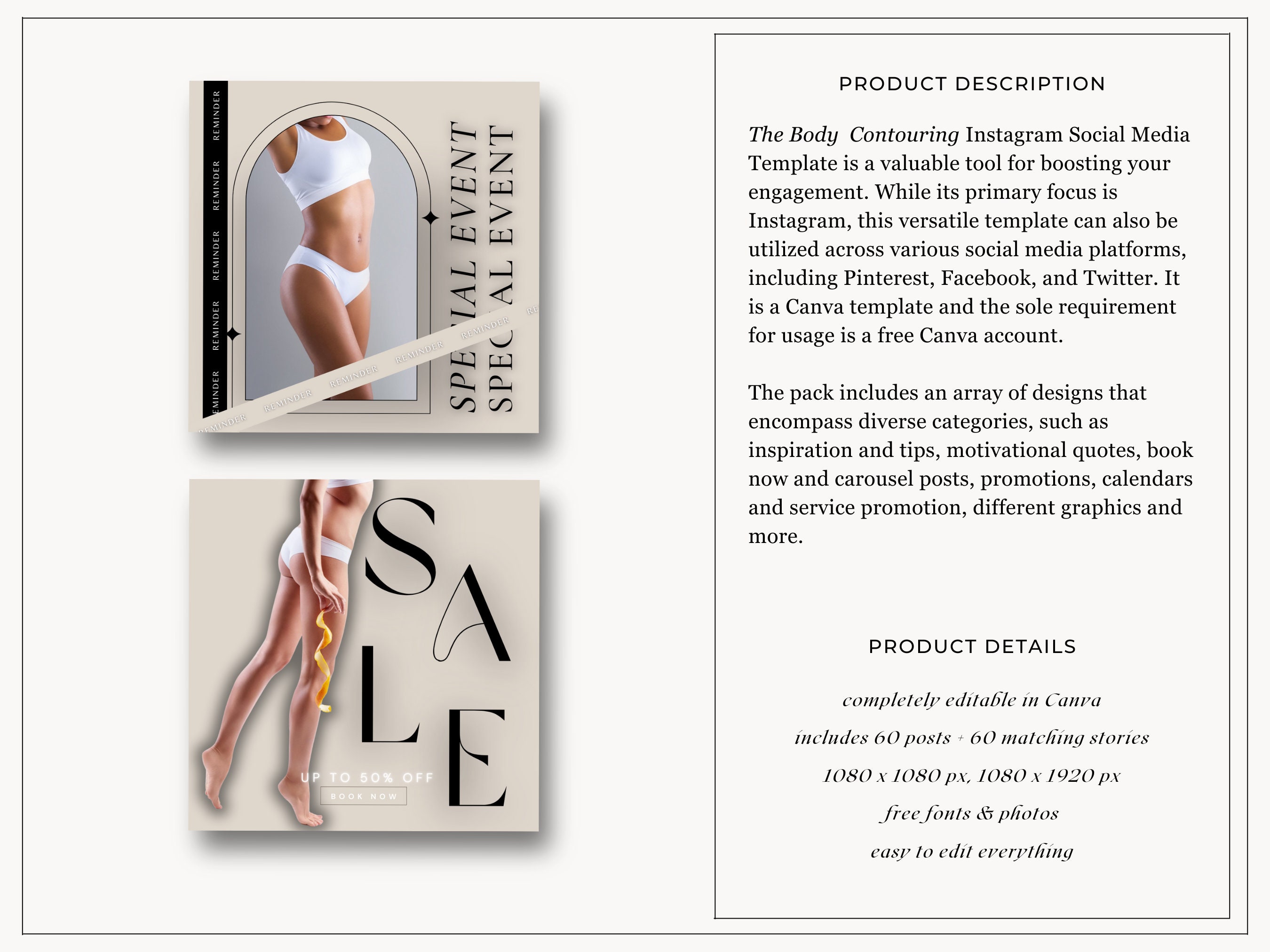 Body Contouring Instagram Templates, Body Sculpting, Esthetician Social ...