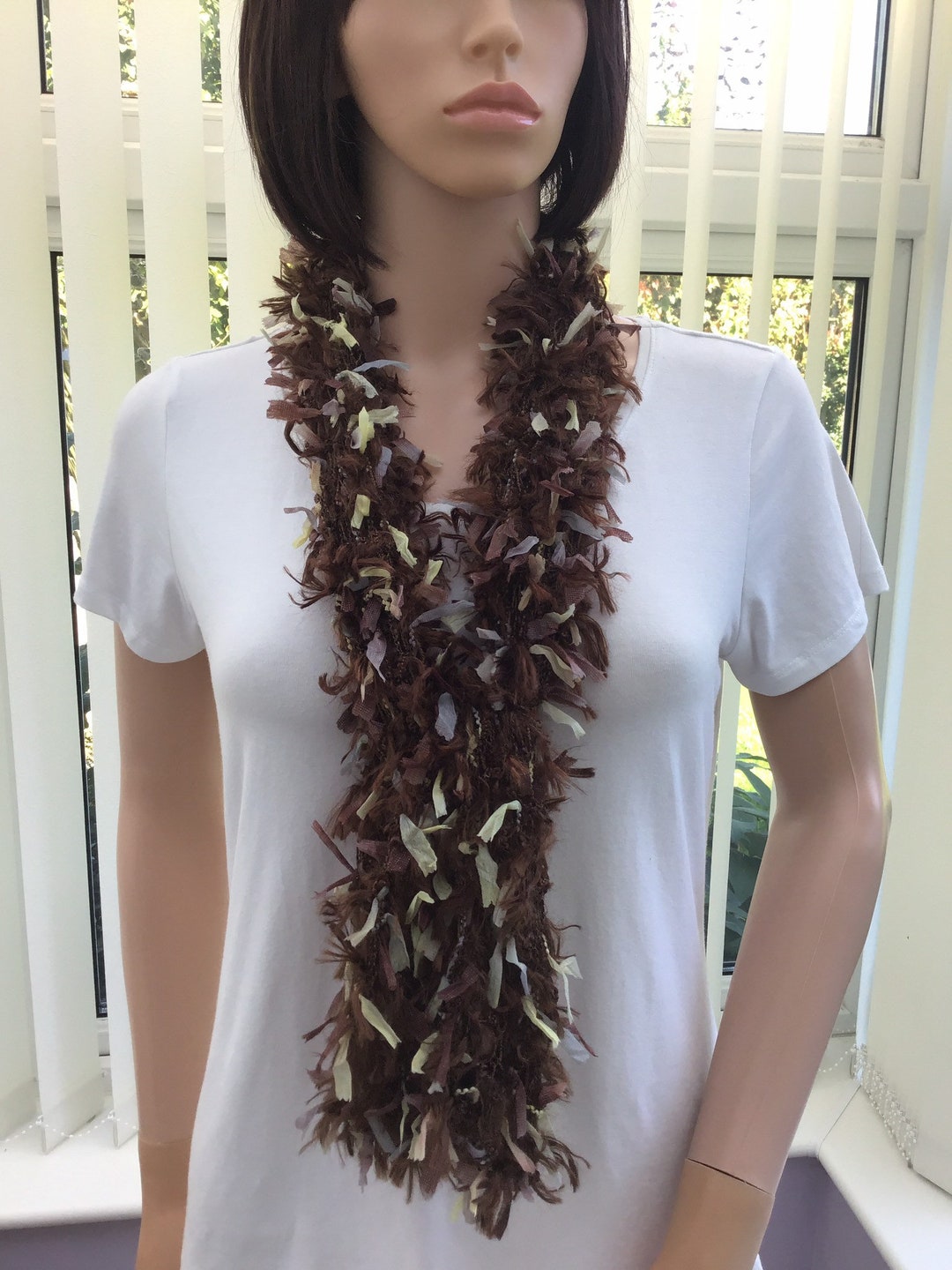Brown Ribbon Scarf, This Long Scarf is in Brown Shades With Yellow ...
