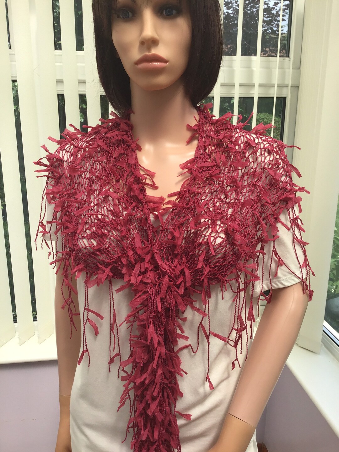 Maroon Fringe Shawl: Raspberry Burgundy Wrap, Glamour Accessory - Etsy