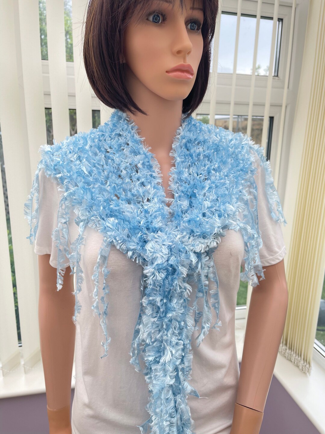 Baby Blue Feather Yarn Scarf: Soft Polyester Accessory - Etsy