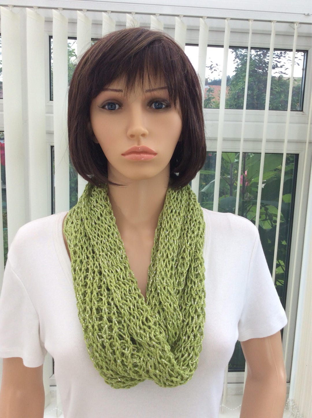 Light, Long Green Infinity Scarf, With a Silver Lurex Thread , a Pretty ...