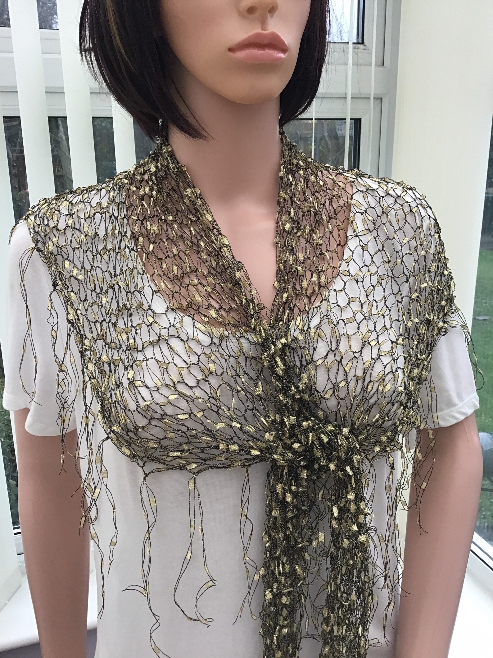 Gold Sheen Wrap Shawl With Lacy Look Pretty Wear for Her - Etsy