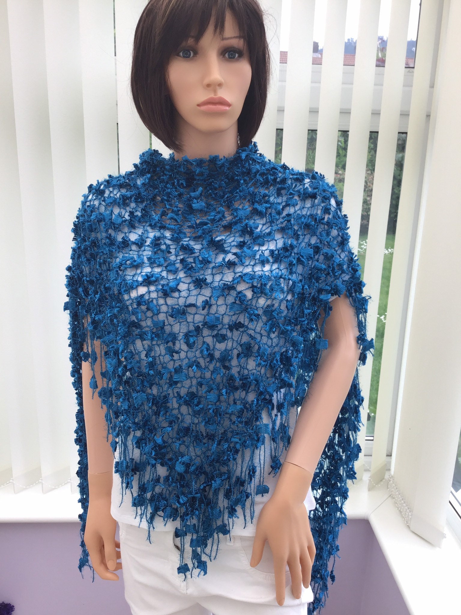 Shawl in a rich peacock blue looks so good with absolutely | Etsy