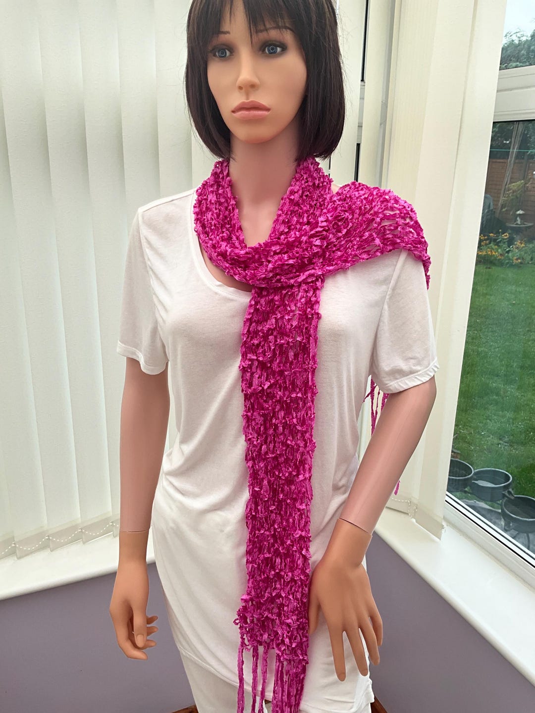 Shocking Pink Skinny Scarf: Lacy Lightweight Boa Yarn - Etsy