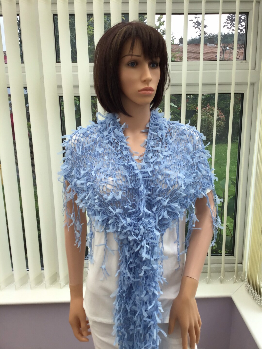 Cornflower Blue Ribbon Thread Wrap: Unique Lightweight Shawl - Etsy UK