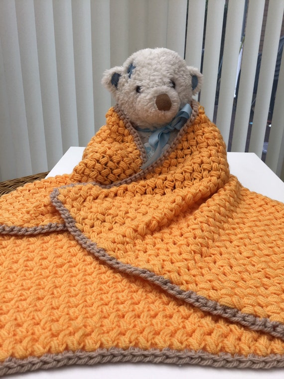 Vibrant orange color thick blanket with contrast outer trim | Etsy