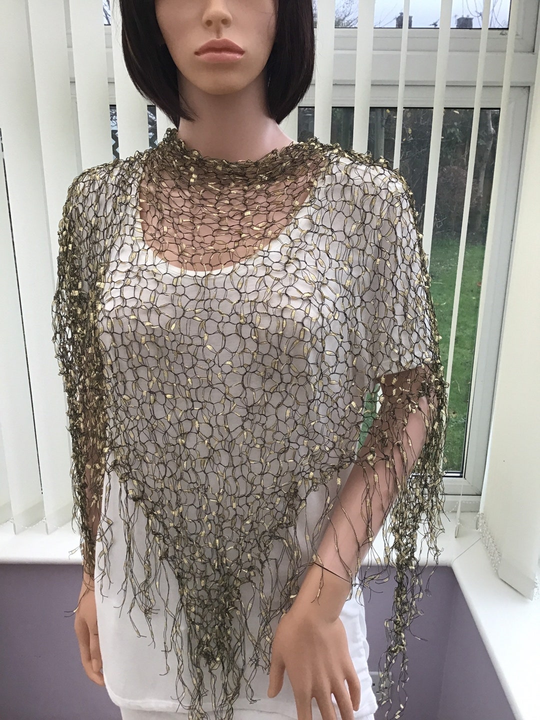 Gold Sheen Wrap, Shawl With Lacy Look, Pretty Wear for Her, Evening ...