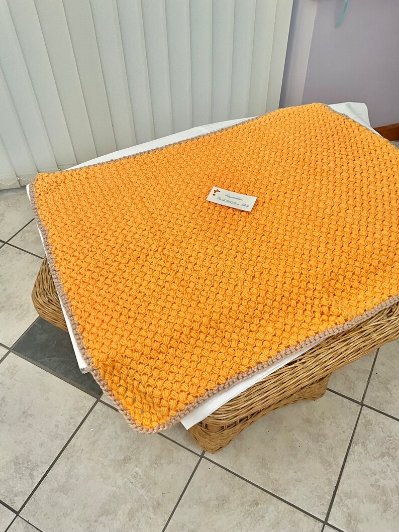 Burnt Orange Baby Blanket, Taupe Trim, Acrylic Knit (27x33 Inch) - Etsy