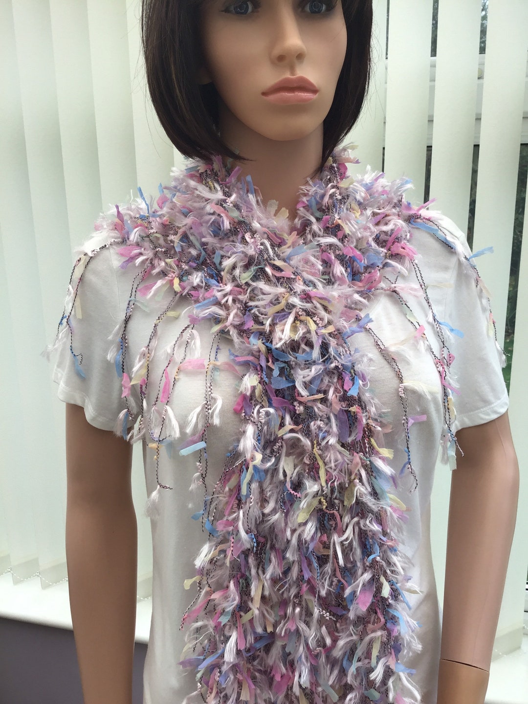 Pink Ribbon Boa Wrap: Multicolour Modern Shawl - Etsy