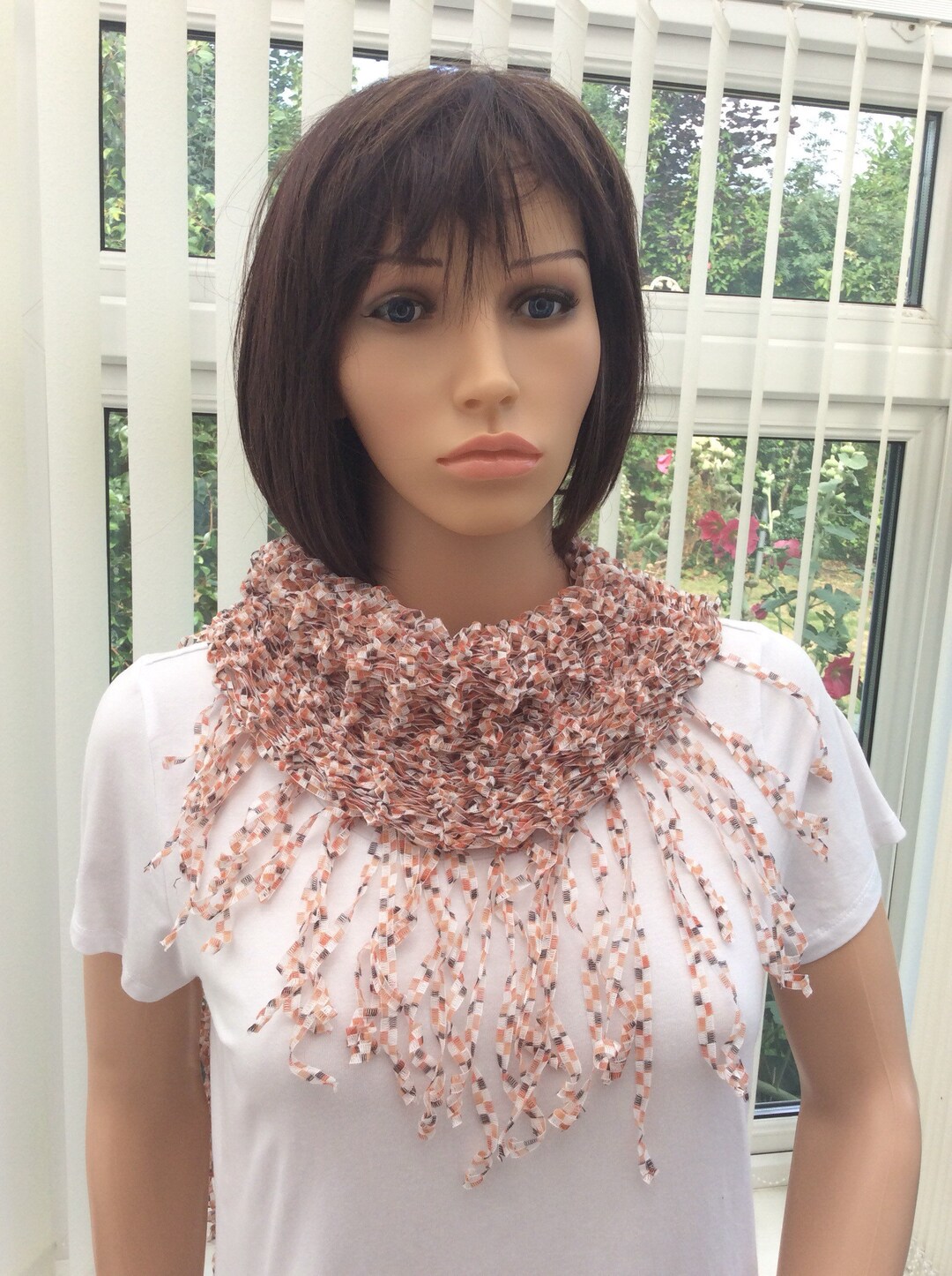 Uniquely Striking & Unusual Scarf, in a Mix of Brown, Orange and White ...