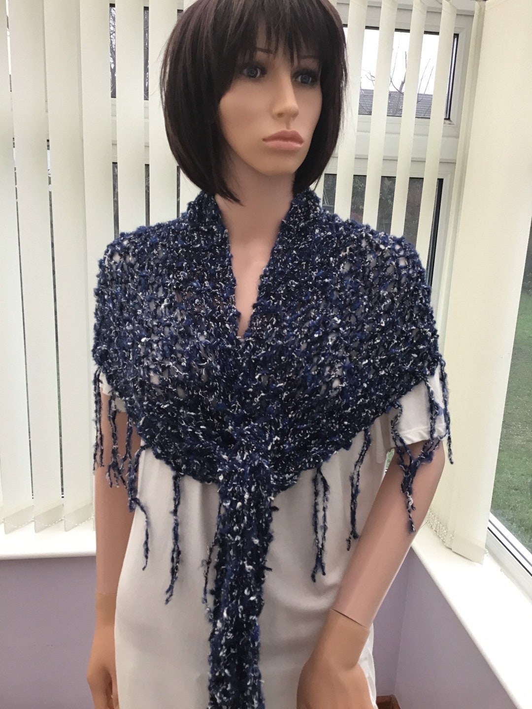 Light Gentle Wrap, Blue and White Wrap, Bespoke Gift Idea, Dark Blue ...