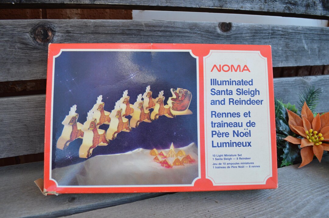 Vintage Noma Christmas Light String, Santa Sleigh & Reindeer, Blow ...