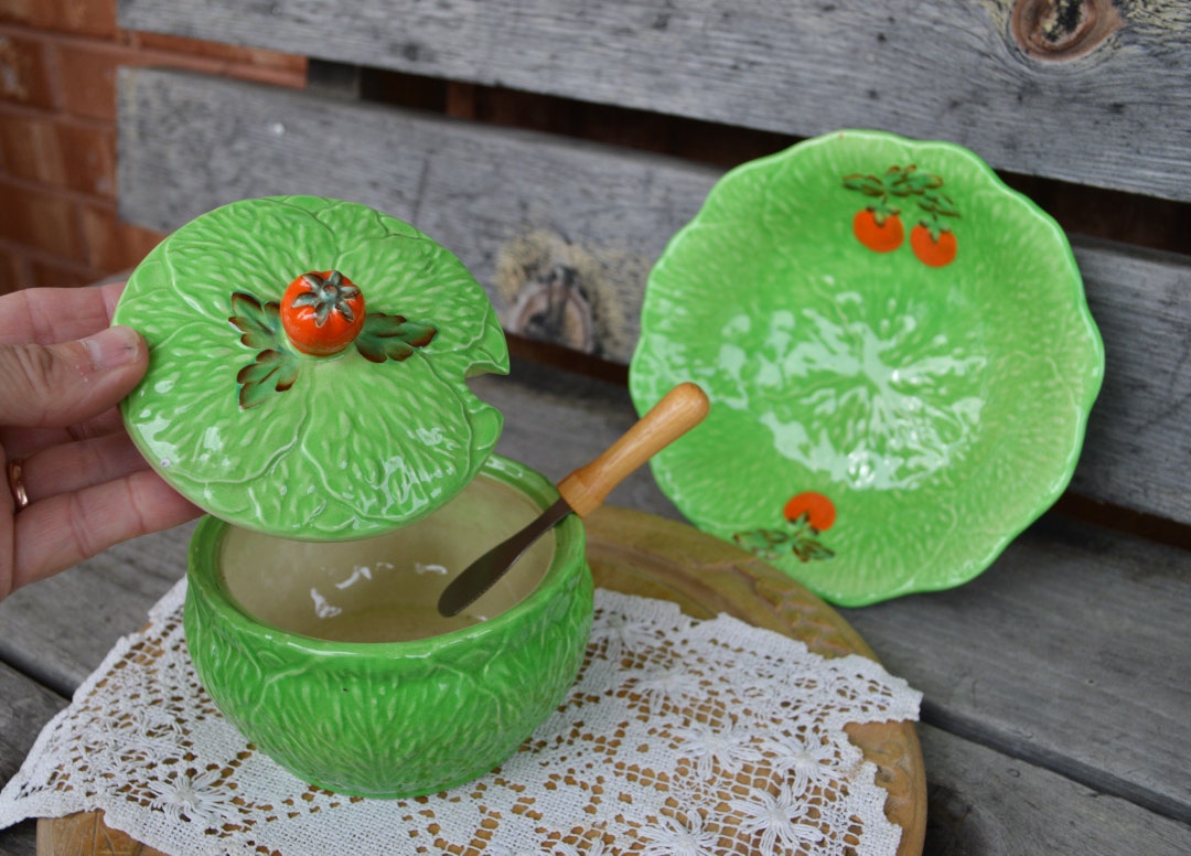 Vintage Beswick Ware Condiment Set, Leaf & Tomato Design, Covered Dip ...