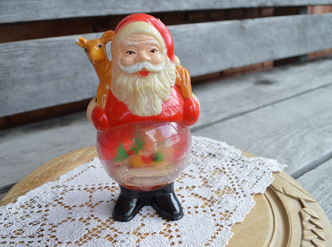 Vintage Santa Snow Globe With Reindeer, Water Globe Santa, 1960s ...