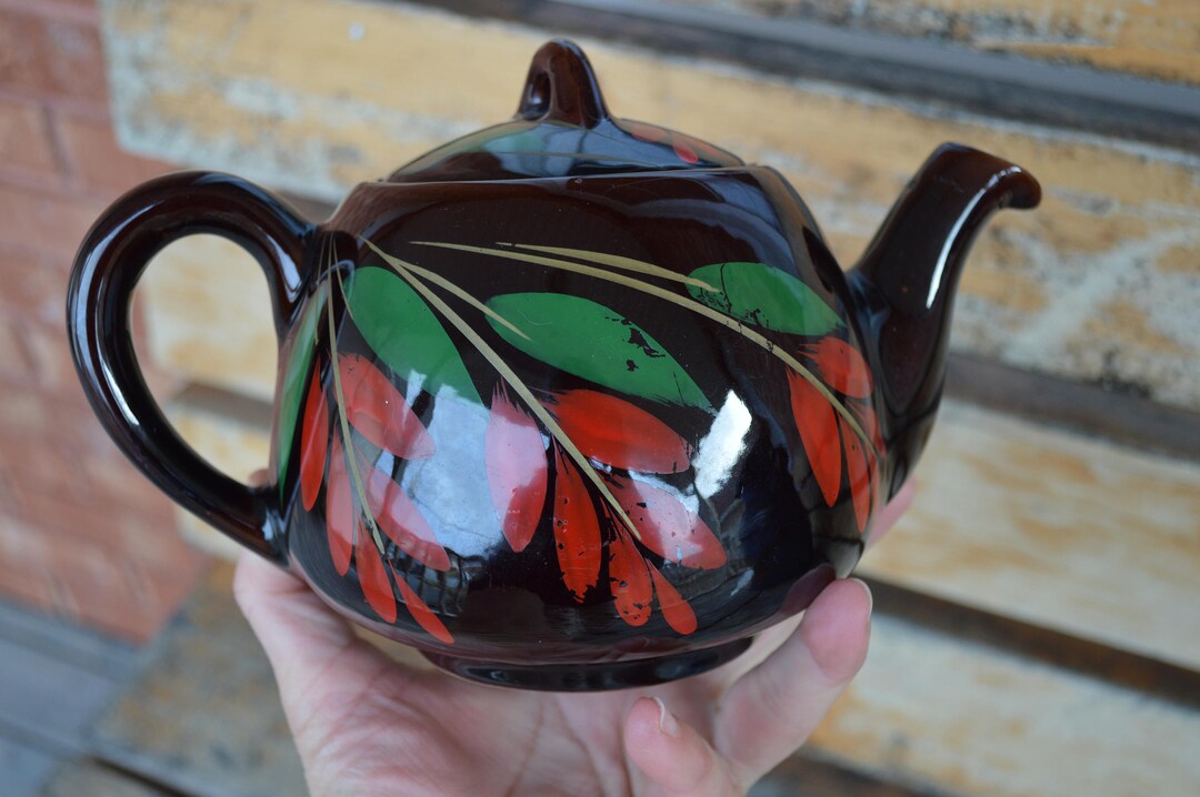 Vintage Black Redware Teapot, Shiny Black, Royal Canadian Art Pottery ...