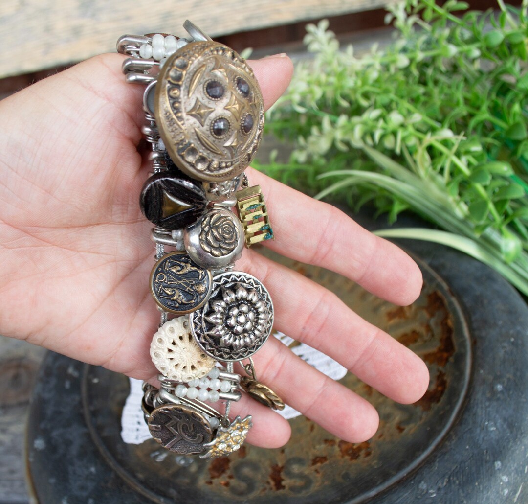 Vintage Button Bracelet, Antique, Early 1900s, Handmade, One-of-a-kind ...