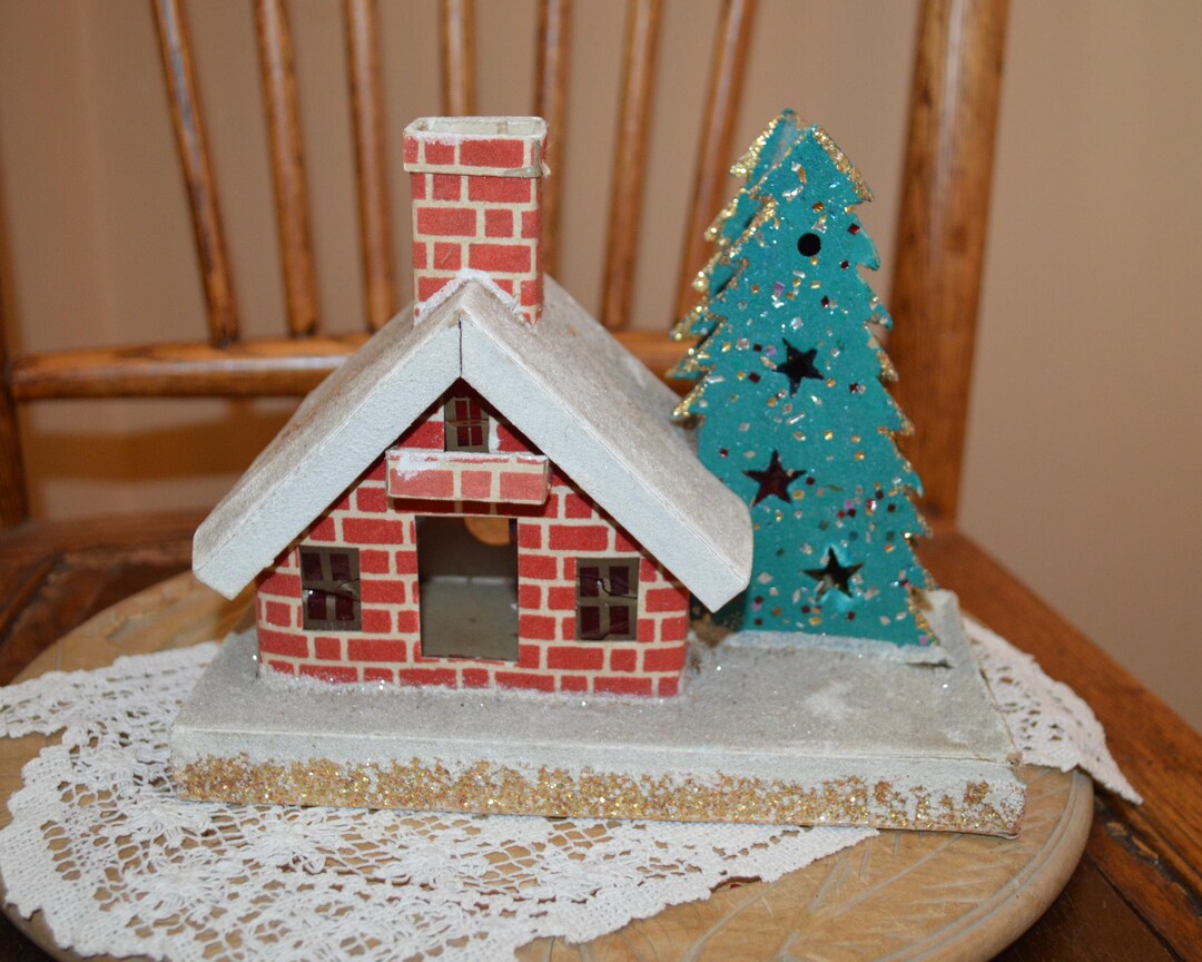 Vintage Putz Christmas House, Cardboard Houses, 1950s Japan, Brick Putz ...