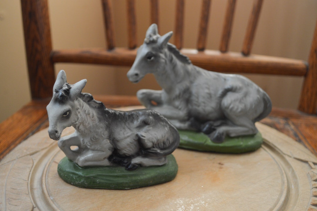 Vintage Nativity Donkey Figures, 1940s, Italy, Hand Painted, Plaster ...
