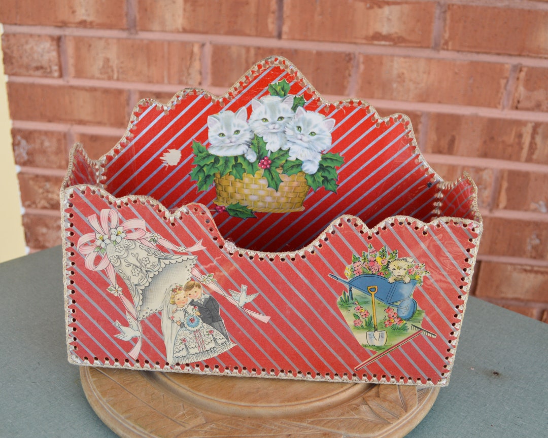 Vintage Christmas Letter Box, 1950s, Kittens, Bride & Groom Graphics ...