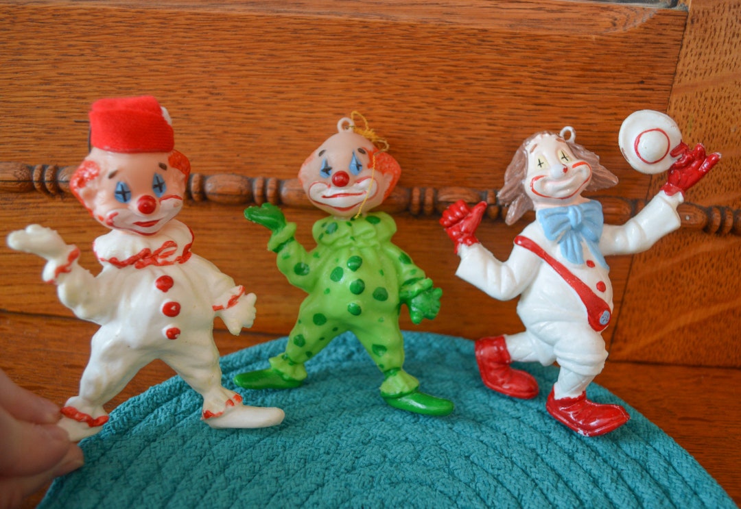 Vintage Clown Ornaments, 1950s, Plastic, Happy Circus Clowns, Crafting ...